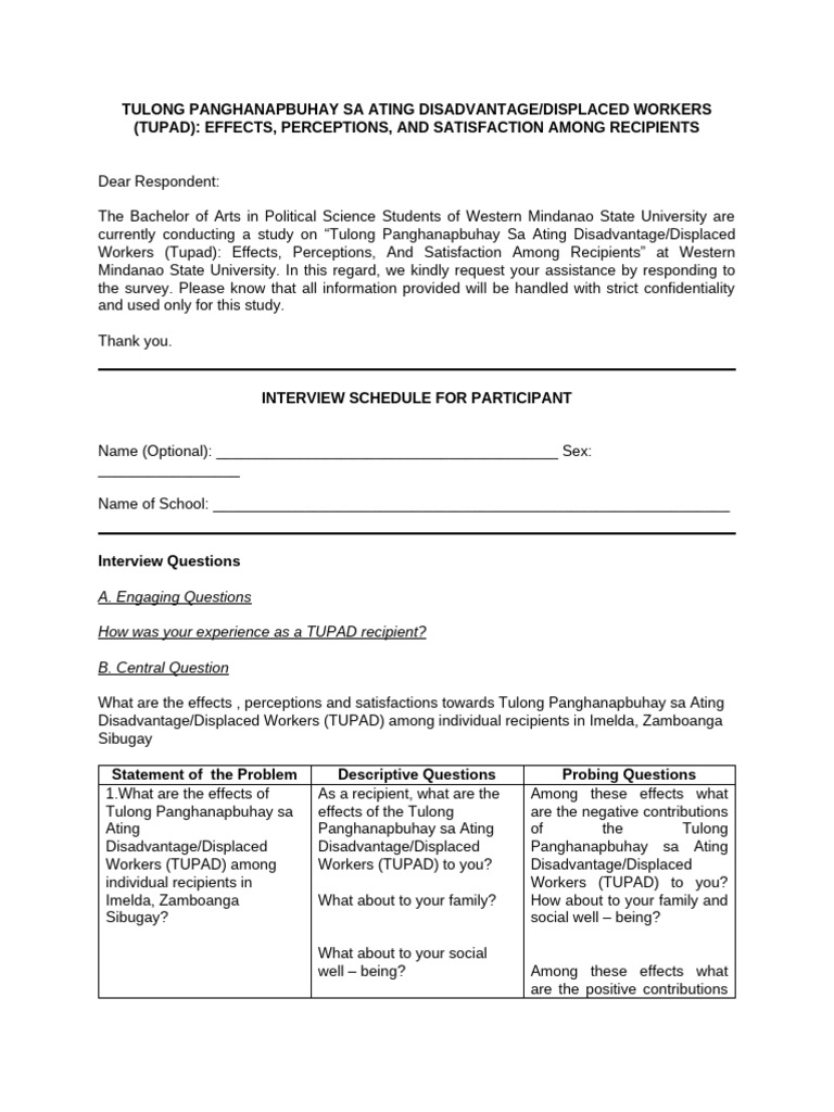 Tupad Questionnaire | PDF