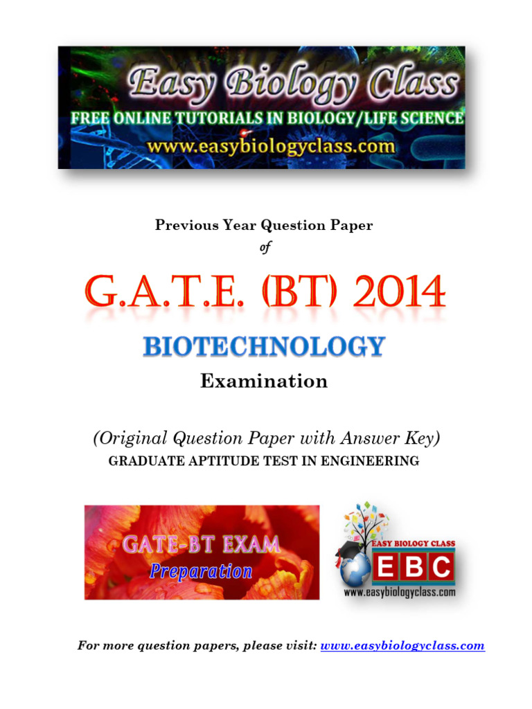 GATE BT 2014 Biotechnology Solved Question Paper PDF | PDF