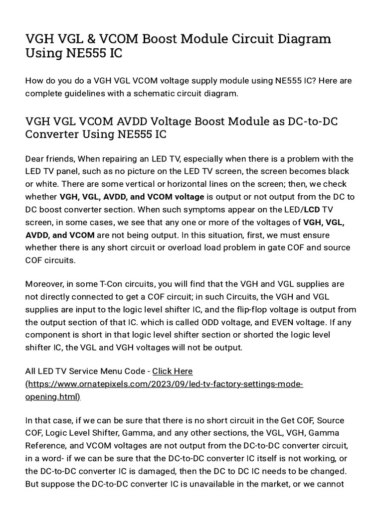 VGH VGL & VCOM Boost Module Circuit Diagram Using NE555 ICOrnate | PDF