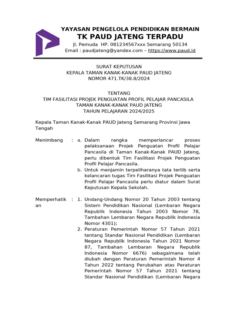 SK P5 PAUD Jateng 2025 | PDF