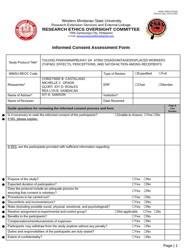 5 FR.005 Informed Consent Assessment Form | PDF