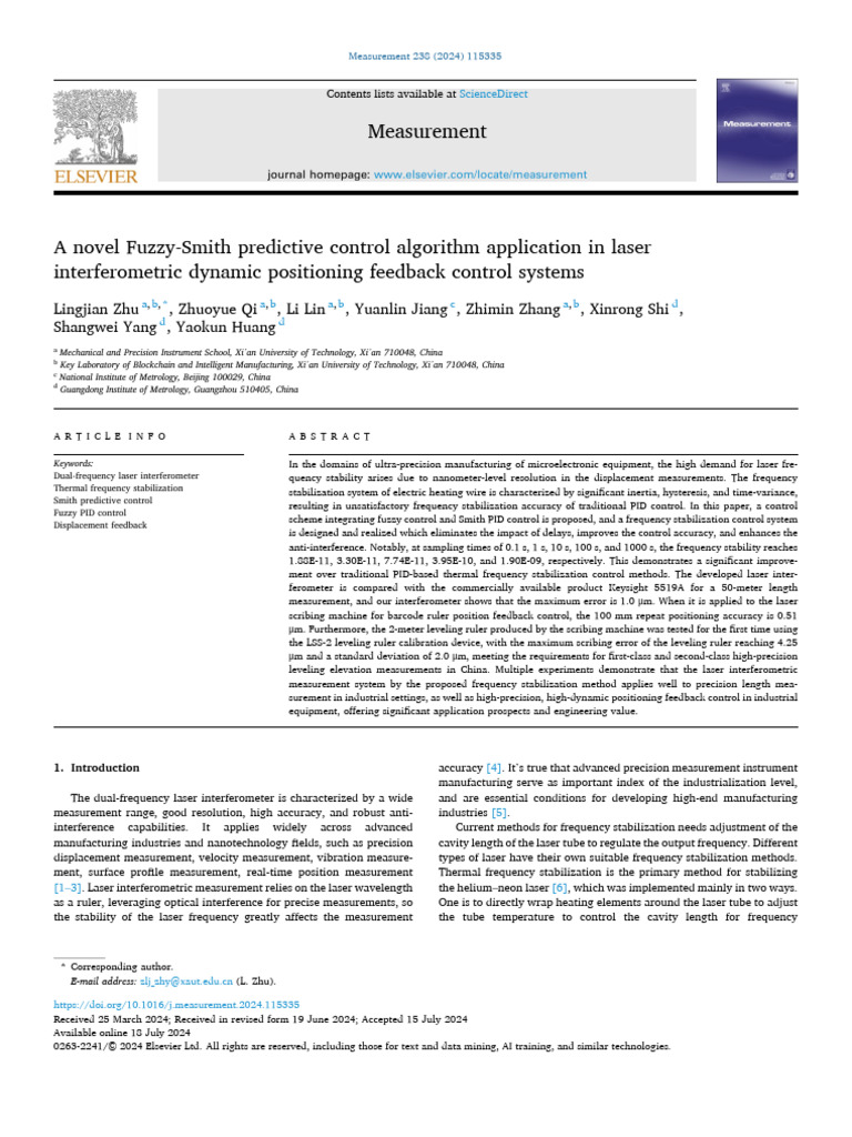 A Novel Fuzzy Smith Predictive Control Algorithm Application in L - 2024 - Measu | PDF