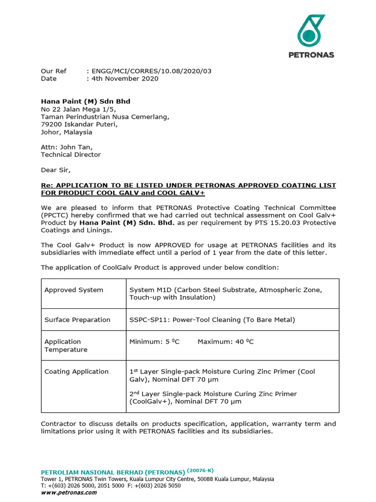 M1D System Approval by PPCTC (PTS) For CoolGalv Hanapaint | PDF