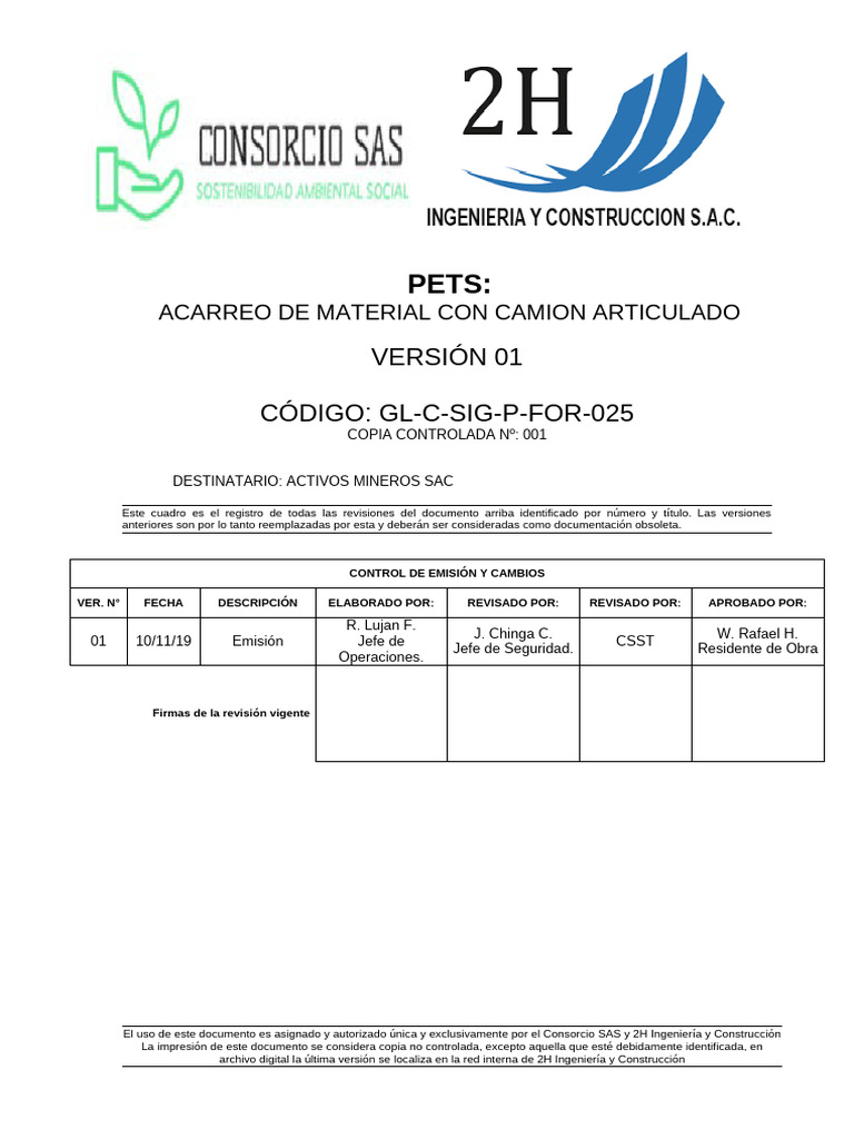 Gl-C-Sig-P-For-025 Pets Acarreo de Material Con Camion Articulado | PDF ...