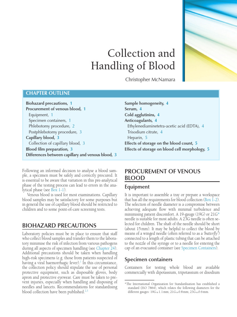 Collection and Handling of Blood | PDF