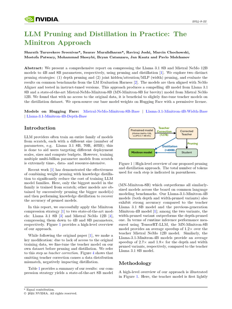 LLM Pruning and Distillation in Practice - The Minitron Approach | PDF
