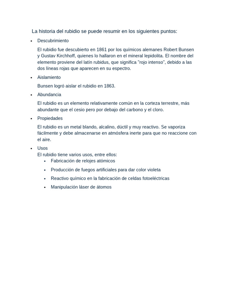 Historia y Usos del Rubidio | PDF | Ciencias sociales