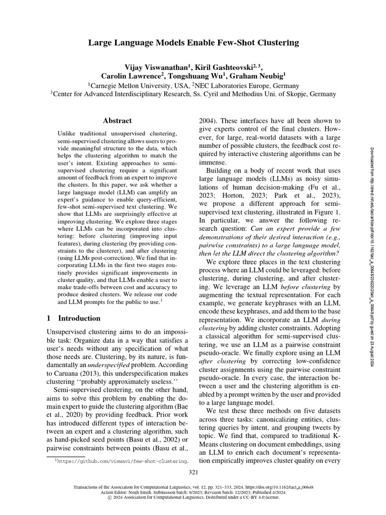 Large Language Models Enable Few-Shot Clustering | PDF