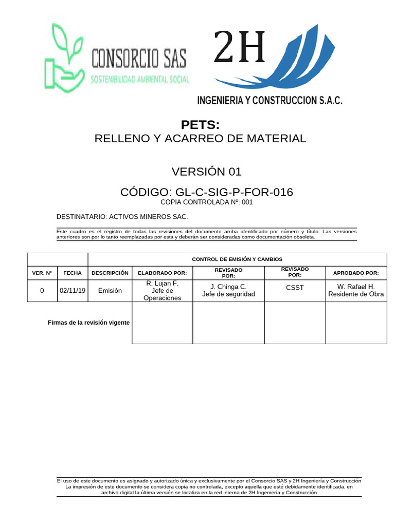 Gl-C-Sig-P-For-016 Pets Relleno y Compactacion de Zanjas | PDF