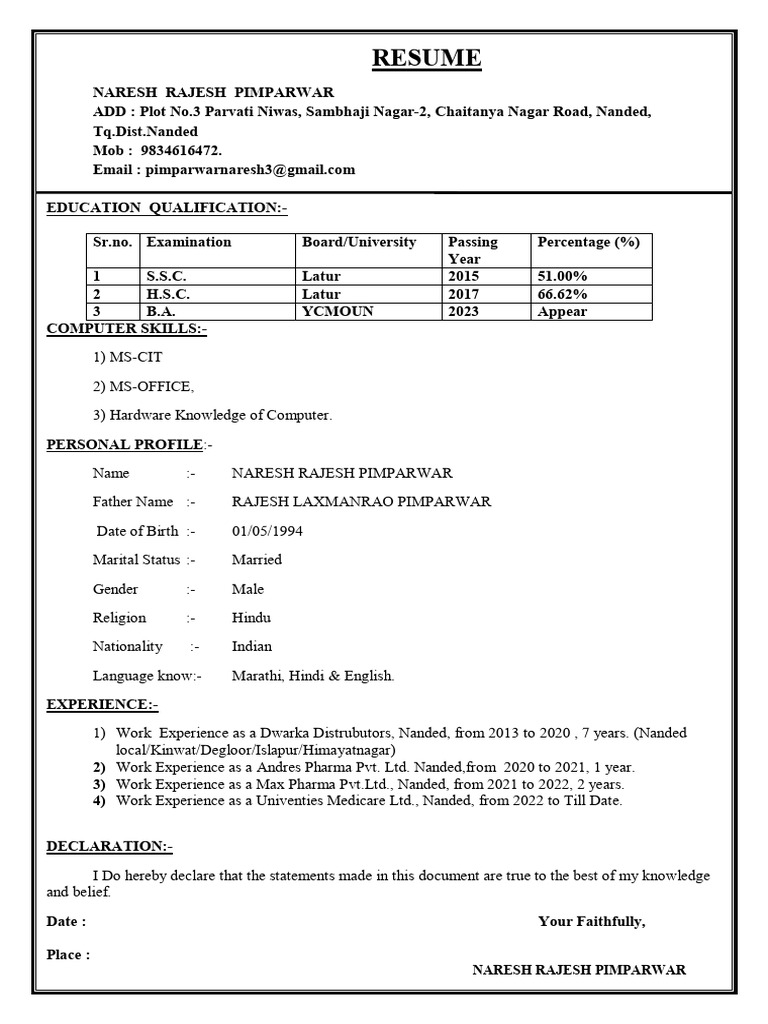 Naresh Biodata | PDF | Career & Growth