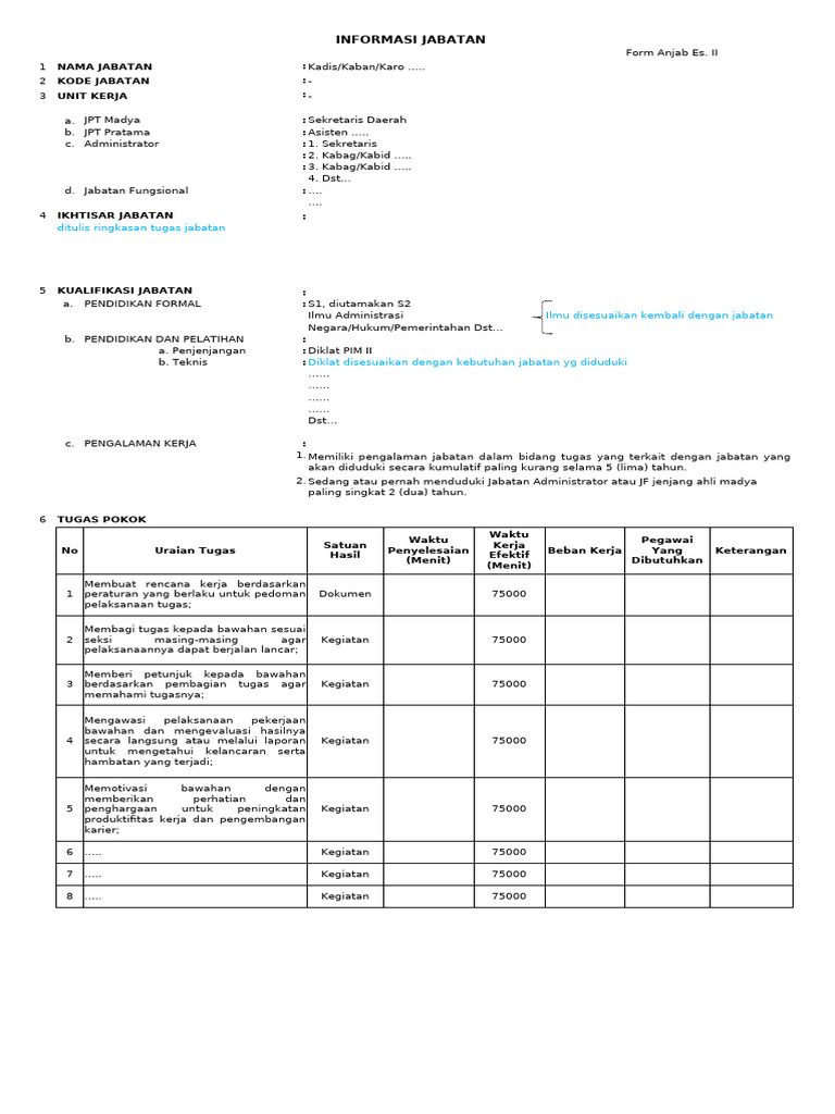 Form Anjab Es. II, III, IV Dan Pelaksana SKPK | PDF