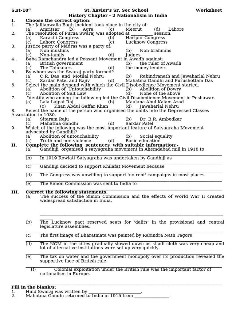 His. CH - 2 Nationalism in India OTQ | PDF | Mahatma Gandhi | Politics Of India