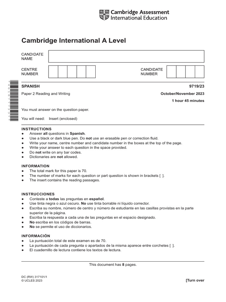 Cambridge International A Level: SPANISH 9719/23 | PDF | University ...