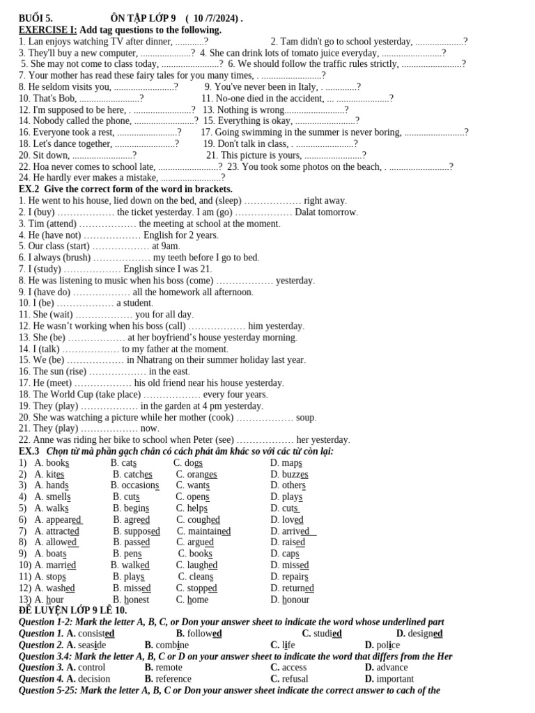 Buoi 5 Lop 9 2025 | PDF