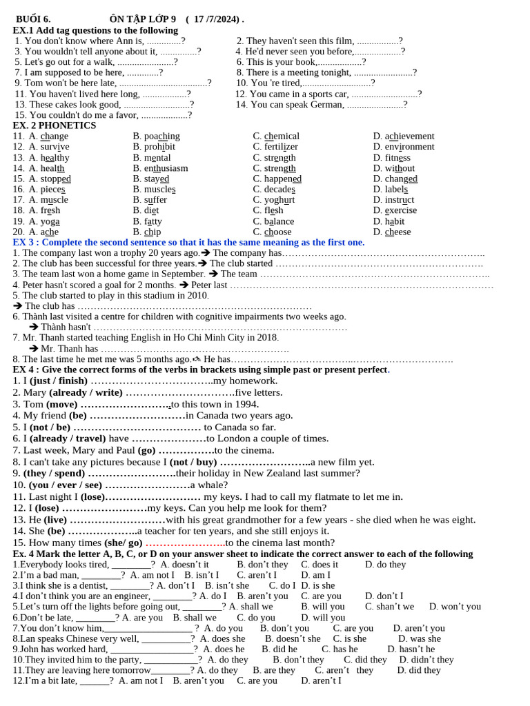 Buoi 6 Lop 9 2025 | PDF