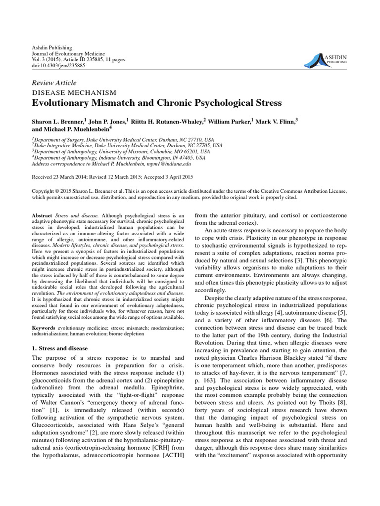 Evolutionary Mismatch and Chronic Psychological Stress | PDF | Stress ...