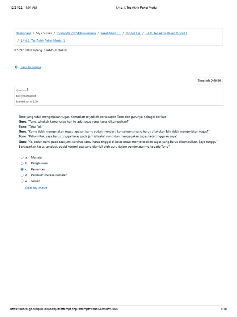 1.4.d.1. Tes Akhir Paket Modul 1 | PDF