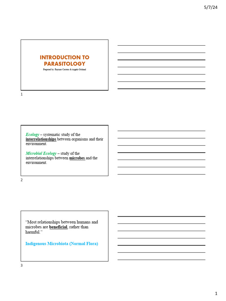 Introduction To Parasitology Handouts | PDF