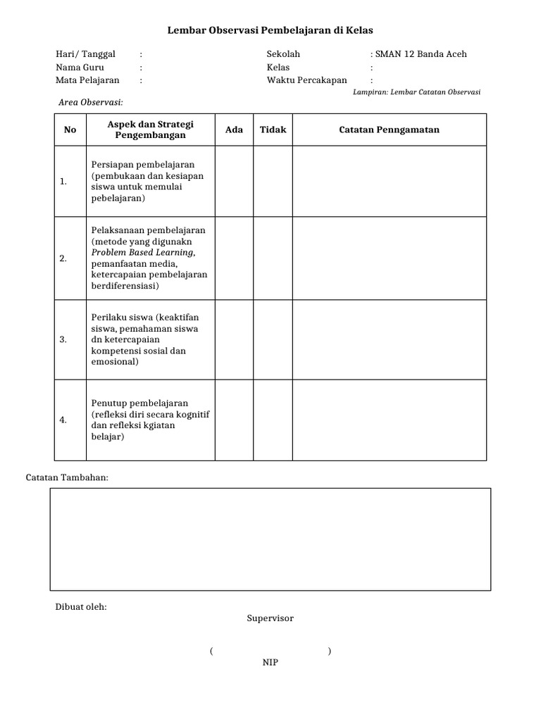 2 - Lembar Observasi Pembelajaran Di Kelas | PDF | Karier & Perkembangan
