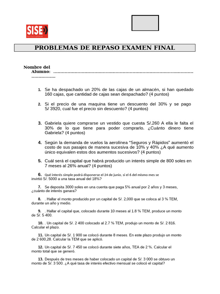 PROBLEMAS DE REPAso Examen FINAL | PDF