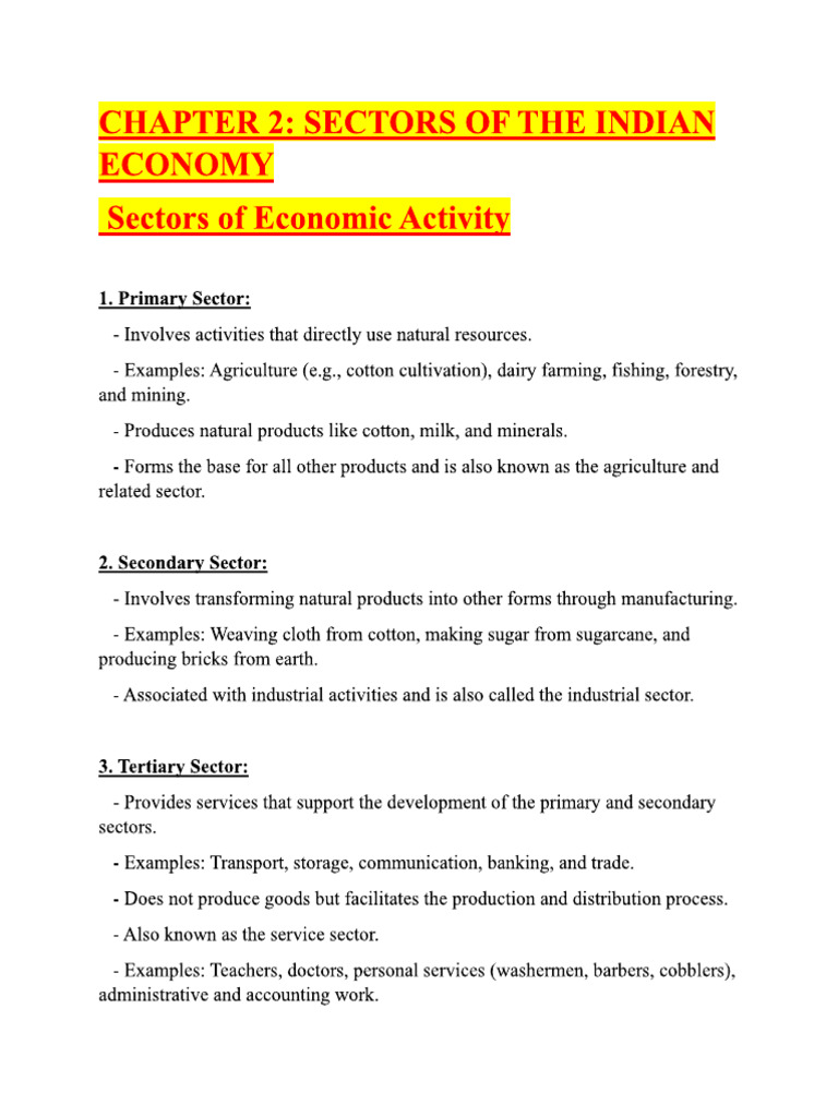 Class 10 Chapter 2 Economics Sectors of The Indian Economy | PDF