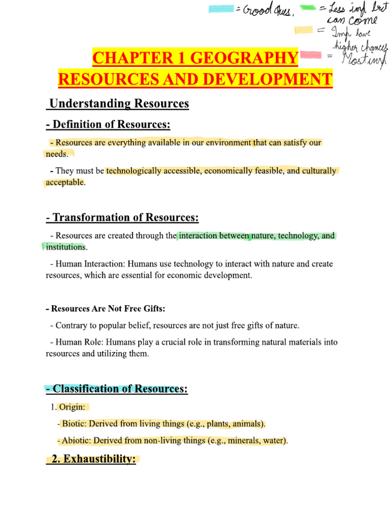 Class 10 CHAPTER 1 GEOGRAPHY Resources and Development | PDF