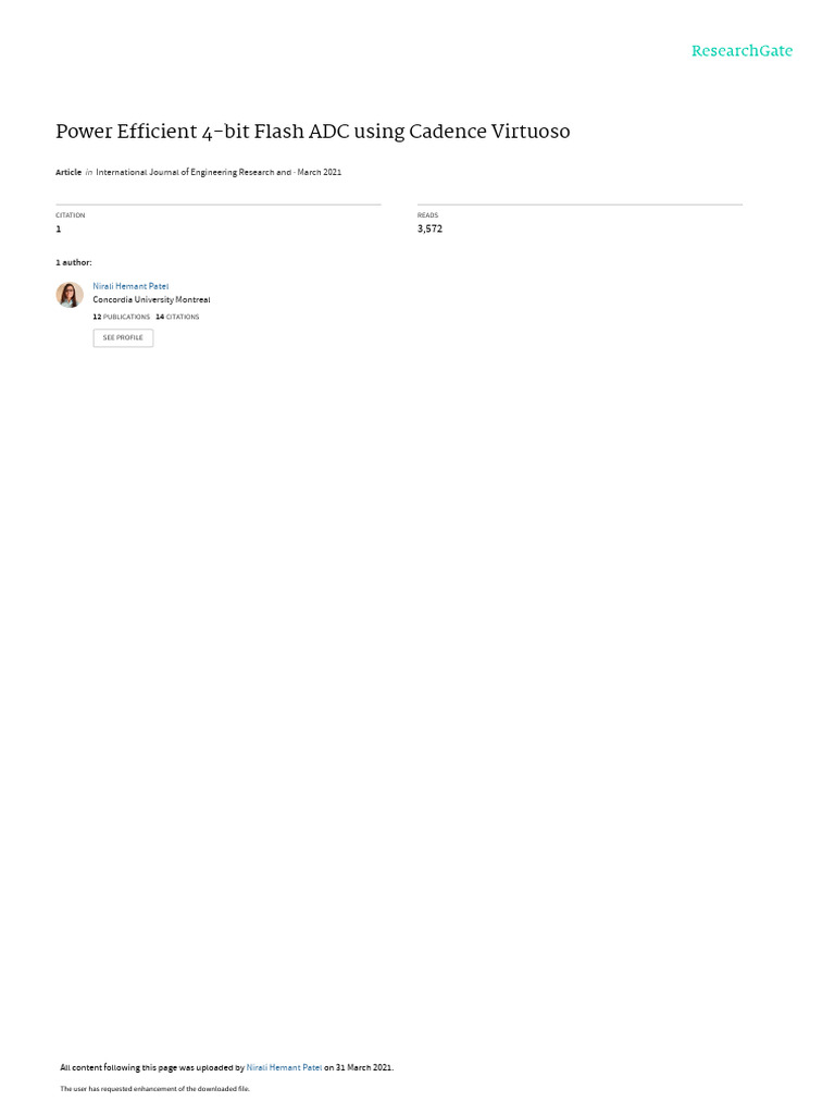 Power Efficient 4 Bit Flash Adc Using Cadence Virtuoso IJERTV10IS030188 | PDF