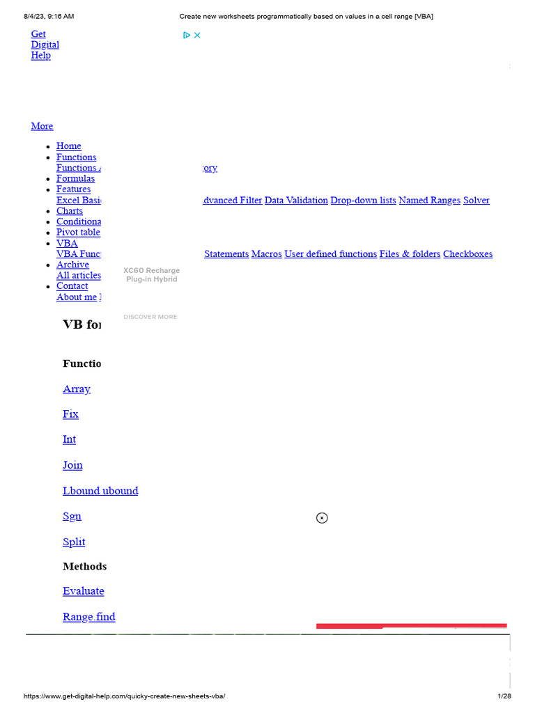 Create New Worksheets Programmatically Based On Values in A Cell Range (VBA) | PDF