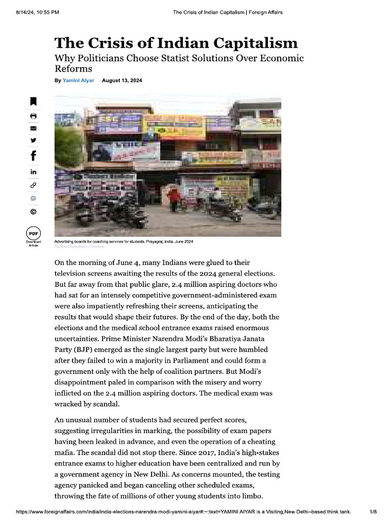 The Crisis of Indian Capitalism | PDF