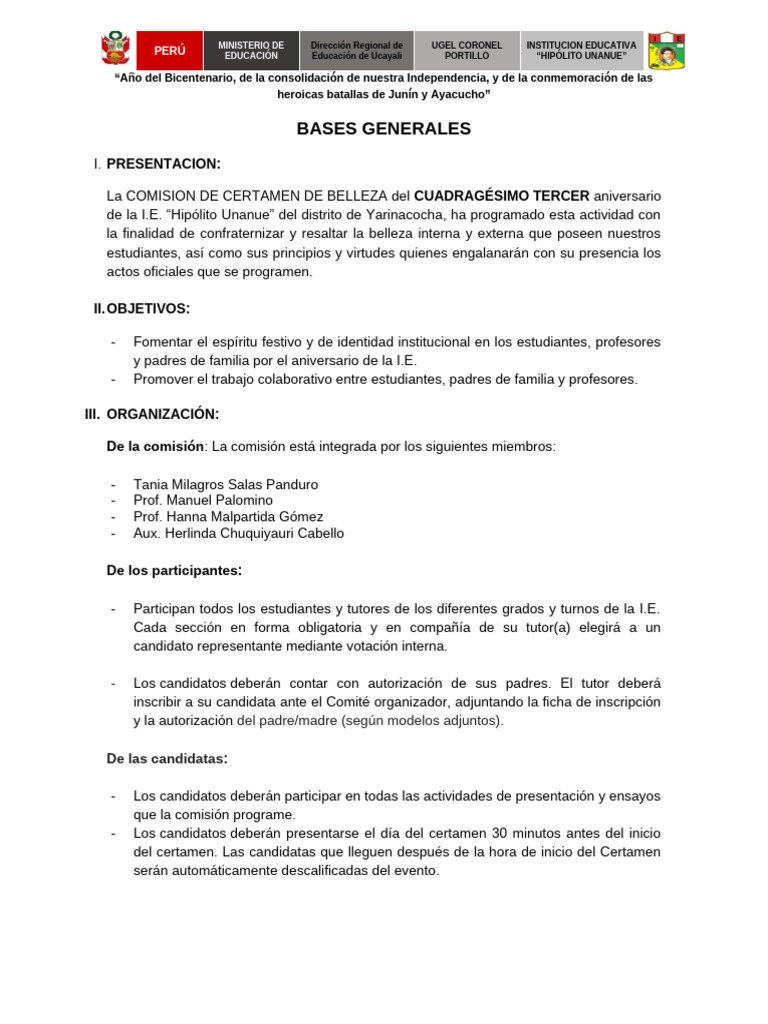 Bases - Del - Certamen - de - Belleza 2024 | PDF