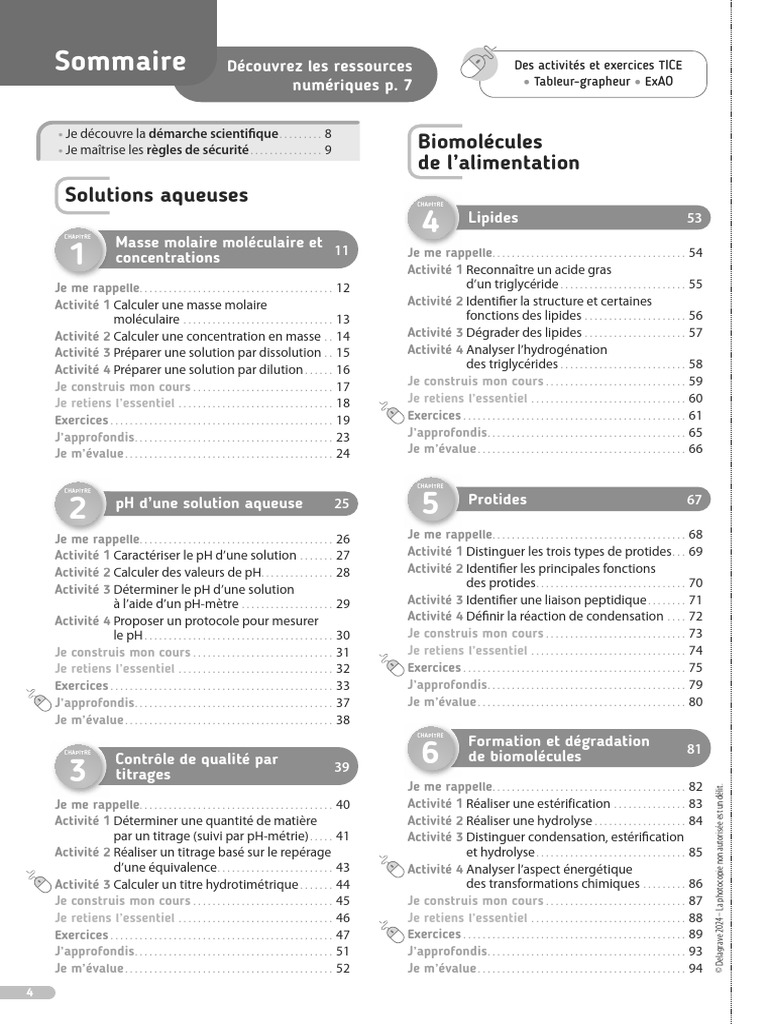 Sommaire - Chimie - 1ère | PDF