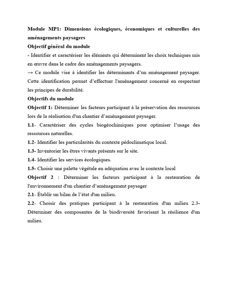 Module MP1 - Objectifs | PDF