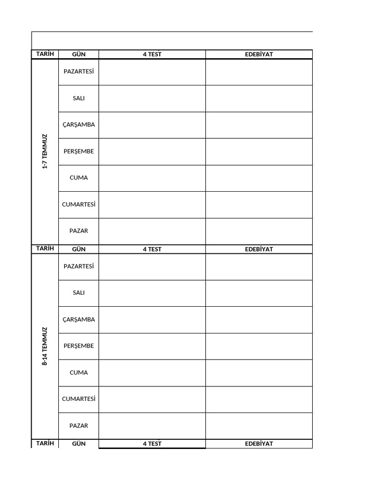 12 Sinif Yaz Tati̇l Programi | PDF