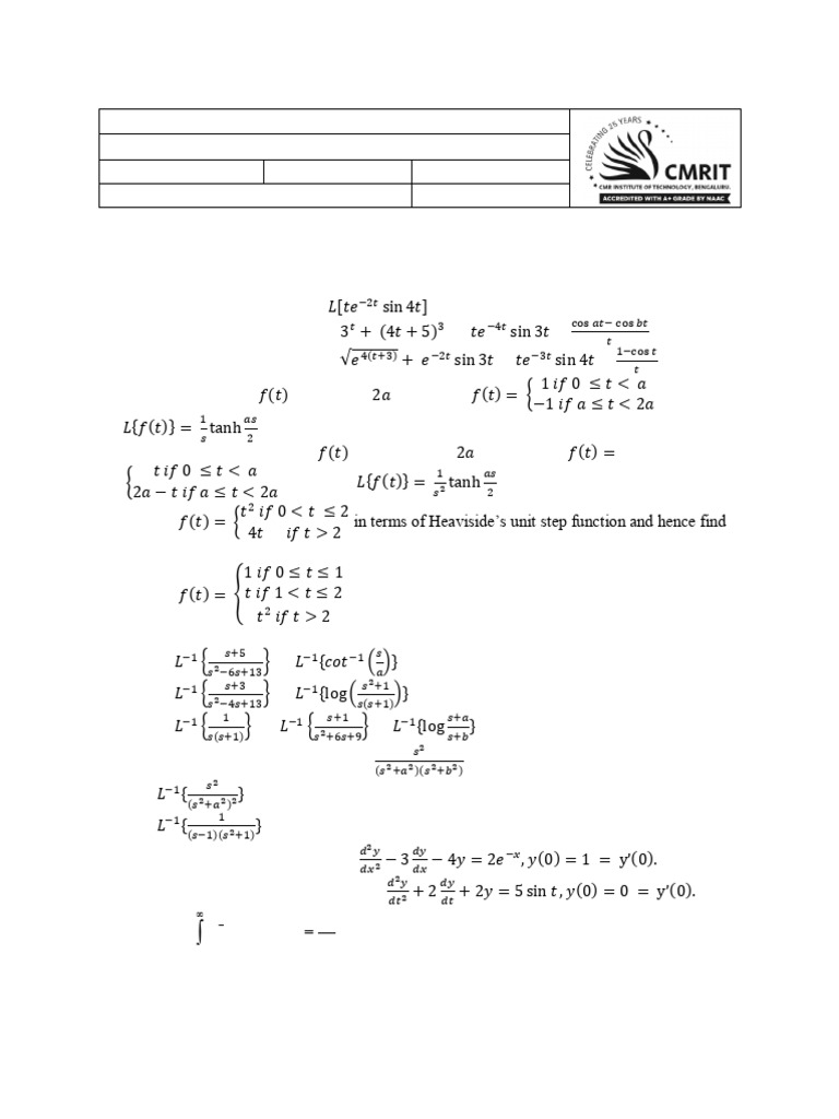 21mat31 QB Module-1 Laplace Transform | PDF