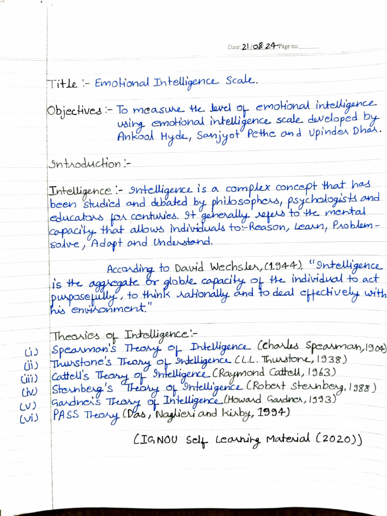 Emotional Intelligence Scale | PDF