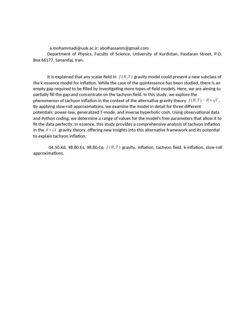 Exploring New Subclass of K-Inflation Tachyon Inflation in | PDF | Inflation (Cosmology) | Universe