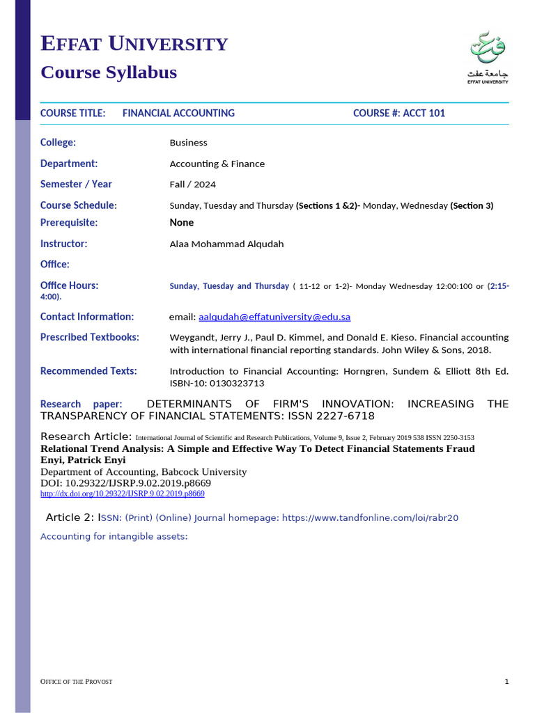 ACCT 101 - Syllabus | PDF