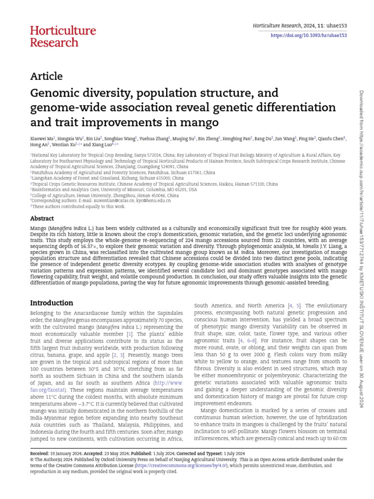 Genomic Diversity, Population Structure, and Genome-Wide Association Reveal Genetic ...
