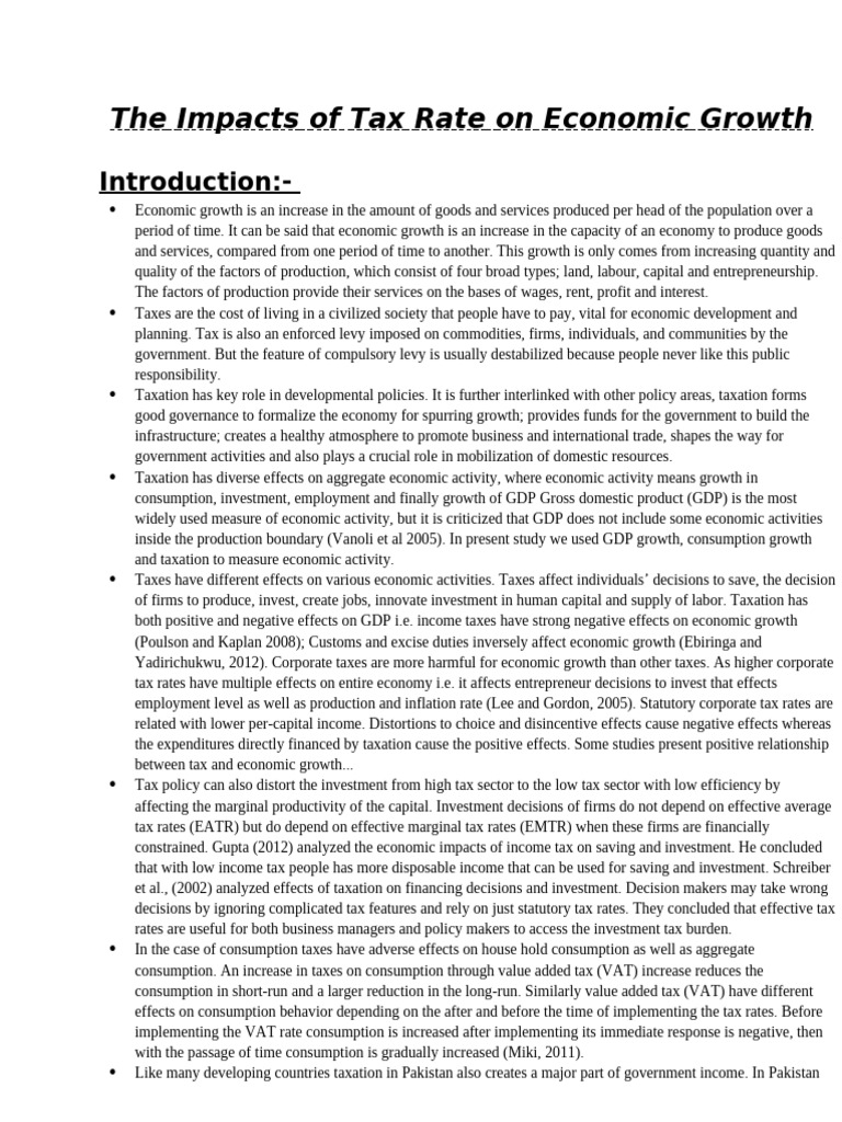The Impacts of Tax Rate On Economic Growth | PDF