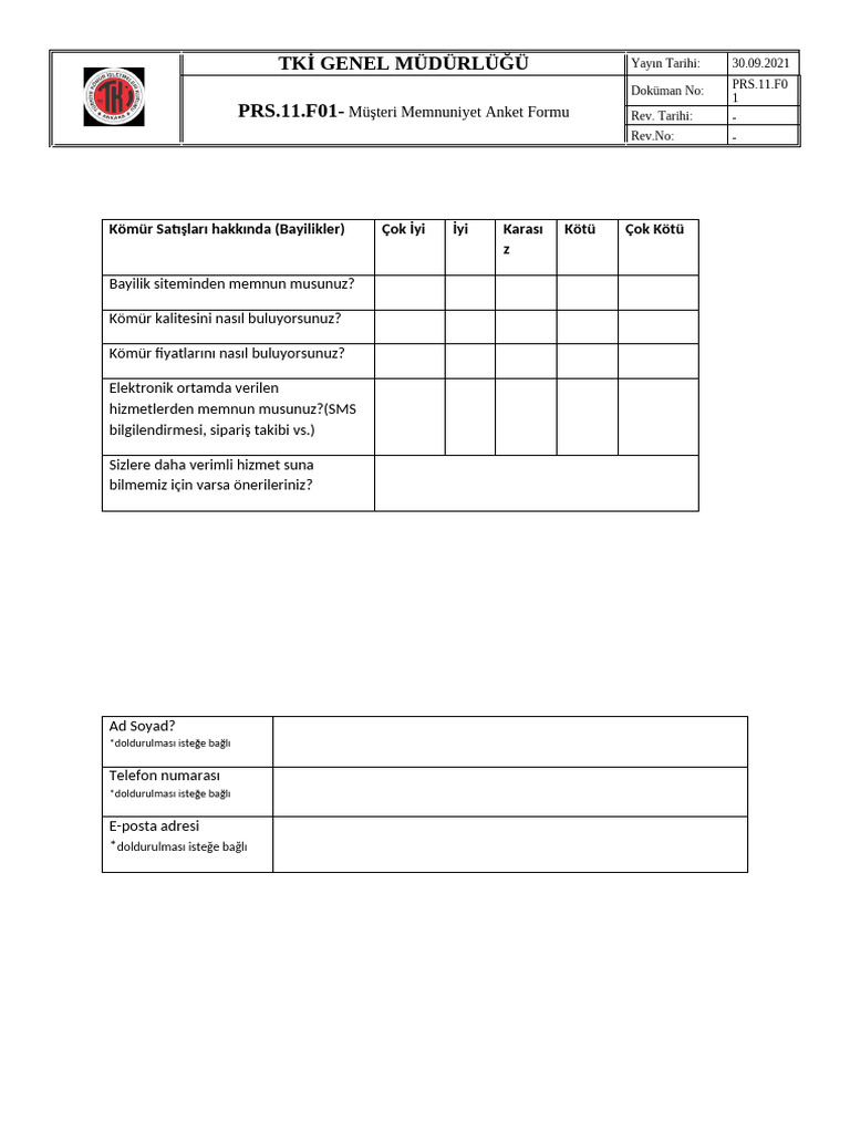 Müşteri Memnuniyet Anket Formu-2 | PDF