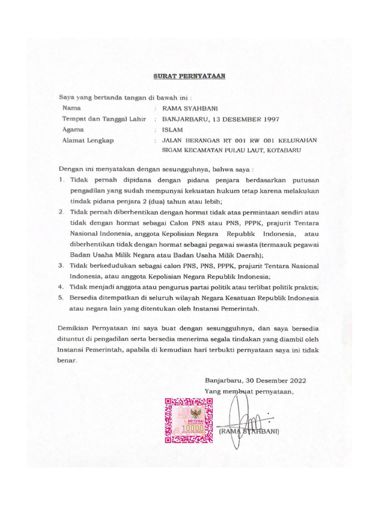 Surat Pernyataan Fix | PDF