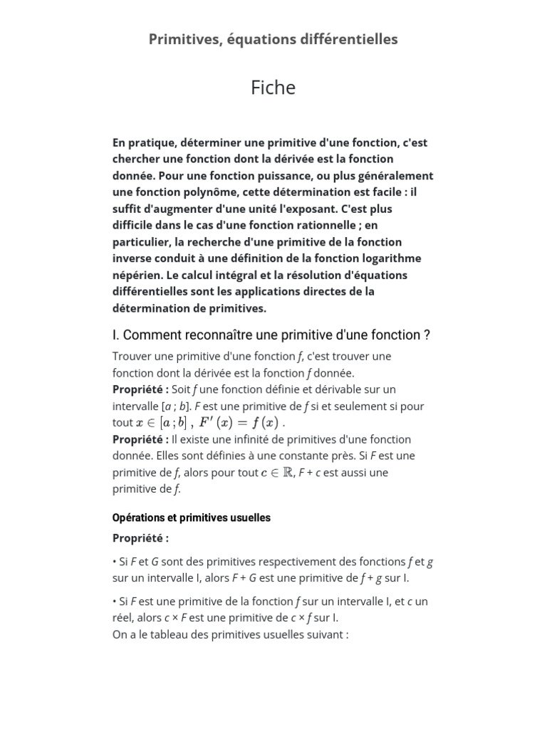 Primitives, Équations Différentielles - Assistance Scolaire ...