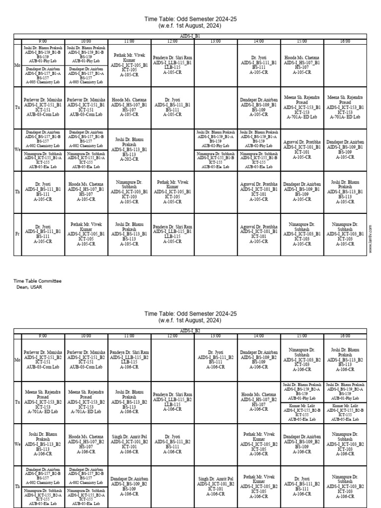 Ist SEM-Time Table | PDF