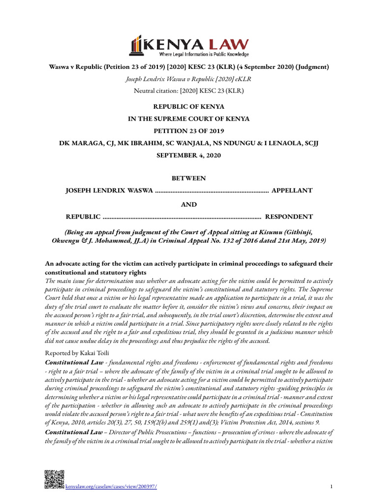 Lendrix Waswa Case: Victim's Rights in Trial | PDF | Prosecutor ...