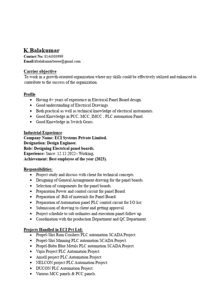 K.Balakumar: Carrier Objective | PDF