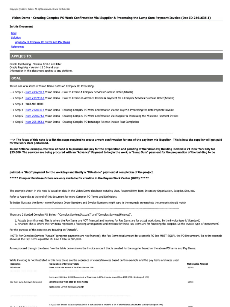 3 - Vision Demo - Creating Complex PO Work Confirmation Via Isupplier & Processing The Lump Sum ...