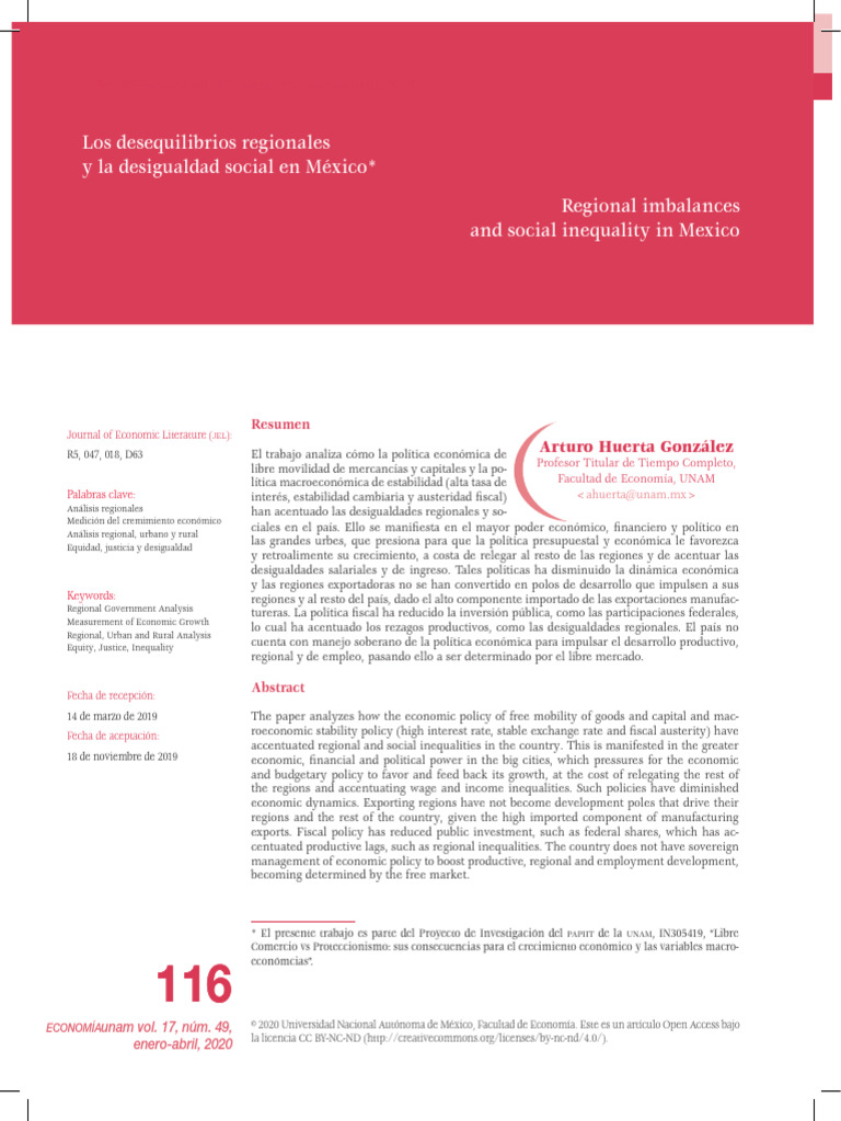 Los Desequilibrios Regionales y La Desigualdad Social en México | PDF