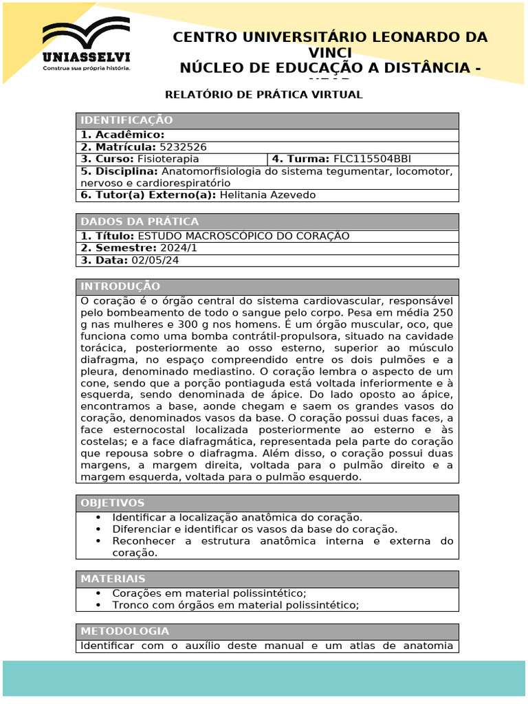 Estudo Macroscópico Do Coração | PDF