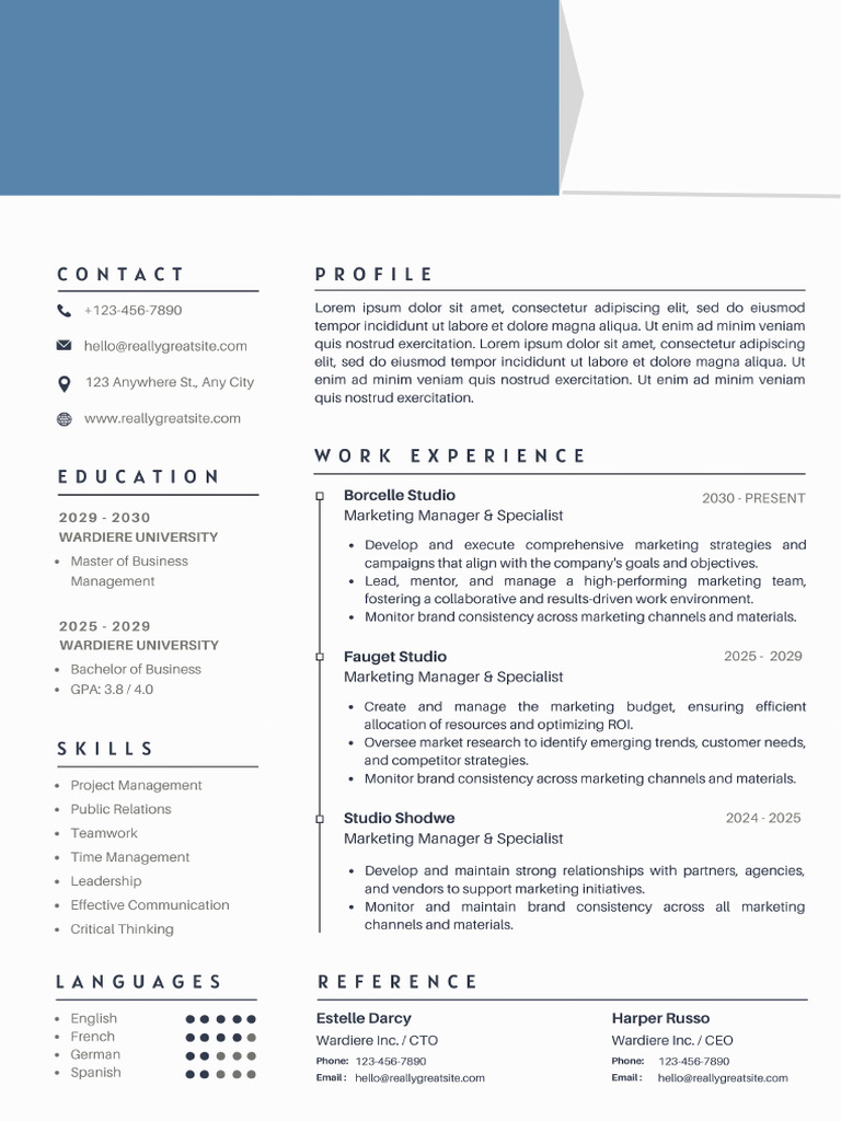 Blue Professional Modern CV Resume | PDF