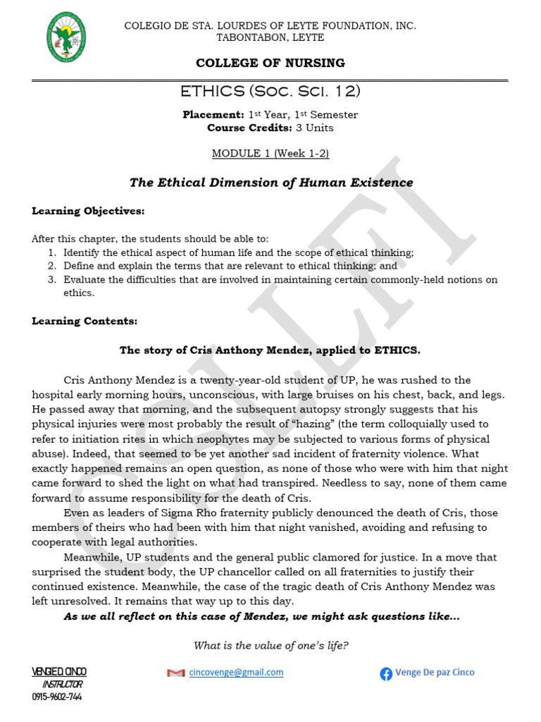 ETHICS Mod. 1 WK 1 2 | PDF